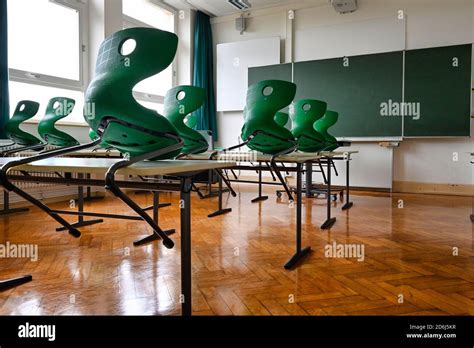 Empty Classroom Seated Single Tables Without Distance Rule Corona