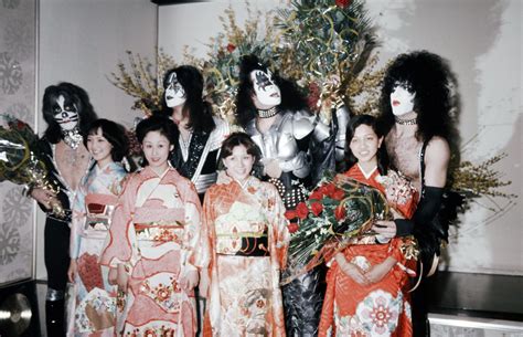 Kiss Are Presented With Flowers By Women In Kimono At A Welcome