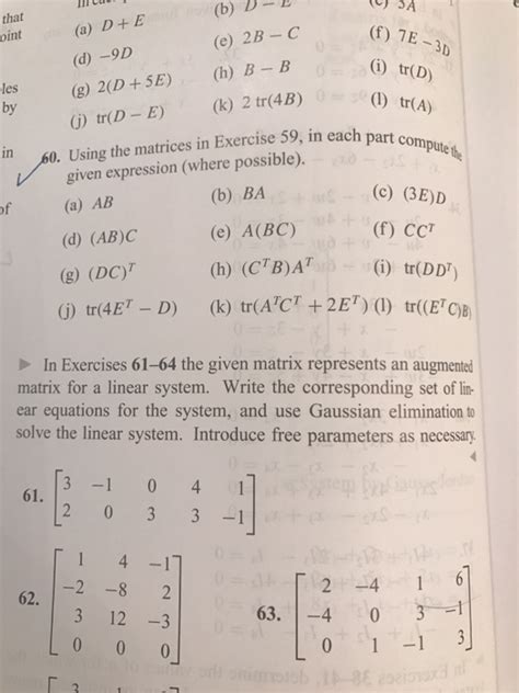 Solved Using The Matrices In Experience 59 In Each Part