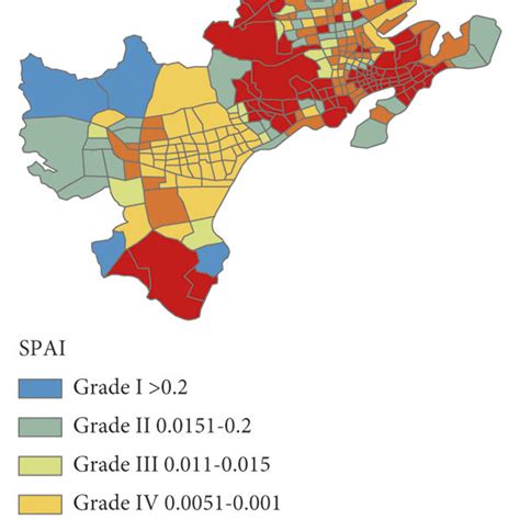 the geographic patterns of spatial access index spai with different
