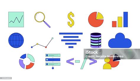Analytics Database Management 2d Linear Cartoon Objects Set Stock Illustration Download Image