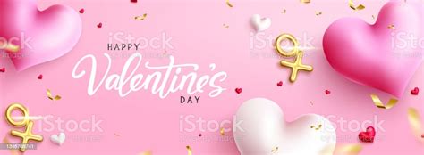 발렌타인 데이 벡터 배경 디자인 문자 메시지와 배너를위한 분홍색 공간에서 우아한 색종이와 하트 요소와 해피 발렌타인 데이 텍스트