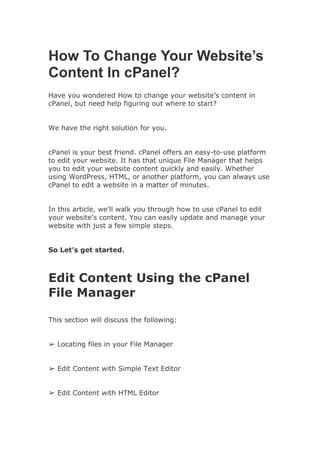 How To Change Your Website Content In CPanel Pdf