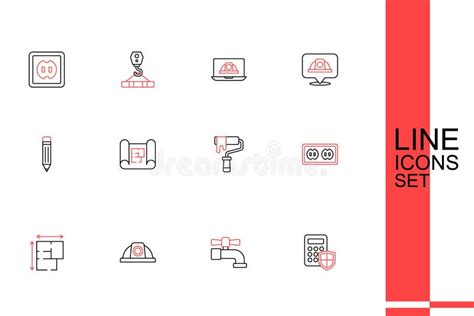 Set Line Security Keypad Access Panel Water Tap Worker Safety Helmet House Plan Electrical