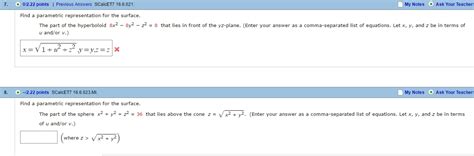 solved find a parametric representation for the surface