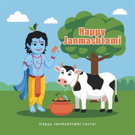해피 크리슈나 마슈타미 일러스트레이션 인도 힌두 축제 축제 배경 프리미엄 Ai 생성 벡터