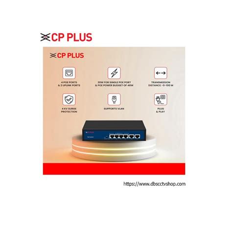 CP Plus 6 Ports Fast Ethernet With 4 PoE Ports 10 100 Mbps 2 Uplink Ports 100 Mbps POE