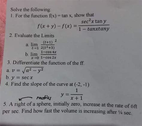 solved solve the following 1 for the function f x tanx
