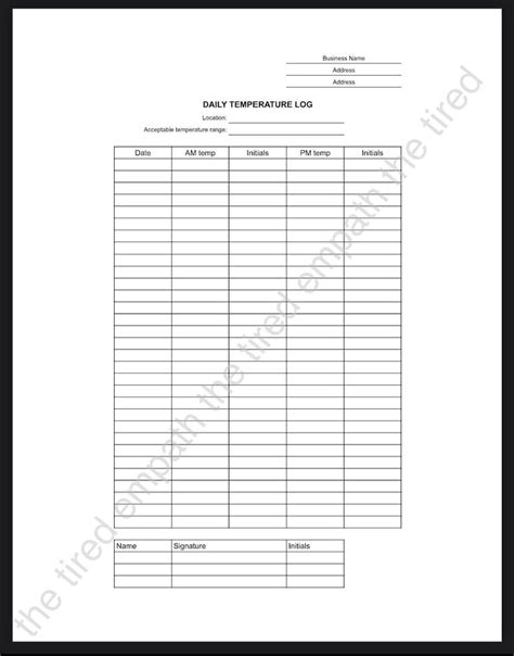 Temperature Log Etsy