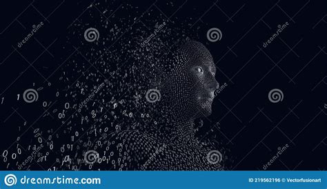 Composition Of Human Bust Formed With Binary Coding Exploding On Black