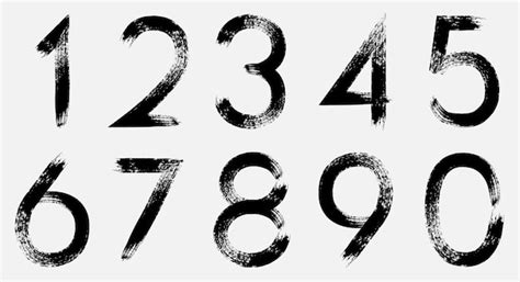 그런 지 브러시 페인트 숫자의 집합입니다 프리미엄 벡터