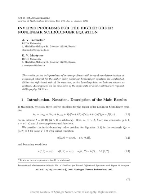 Inverse Problems For The Higher Order Nonlinear Schrödinger Equation Request Pdf