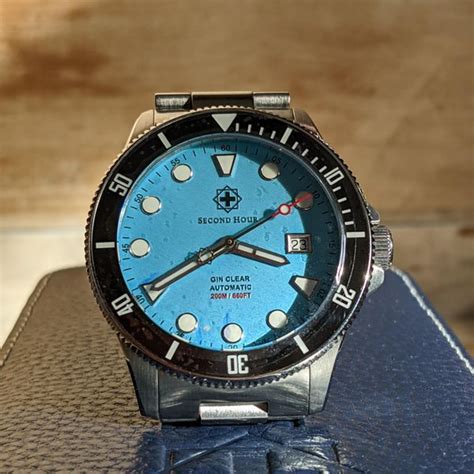 Wts Second Hour Gin Clear Diver W Powder Blue Dial Black Ceramic
