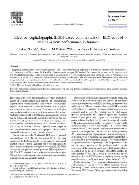 Electroencephalographic Eeg Based Communication Eeg Control Versus System Performance In