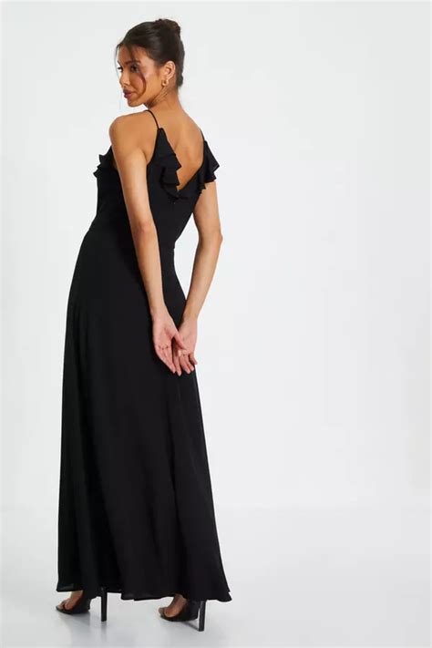 Black Strappy Ruffle Chiffon Maxi Dress Quiz Clothing