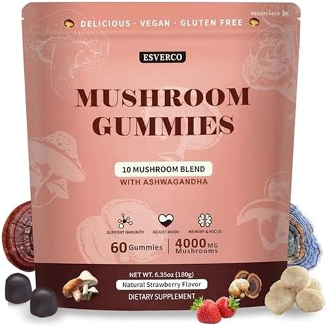 Lions Mane Mushroom Gummies With Ashwagandha 4000mg 10 Mushroom Complex And 250mg