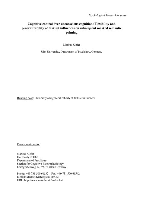 Pdf Cognitive Control Over Unconscious Cognition Flexibility And