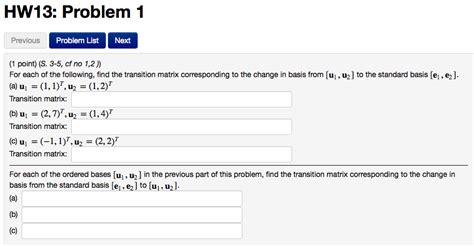 solved for each of the following find the transition matrix