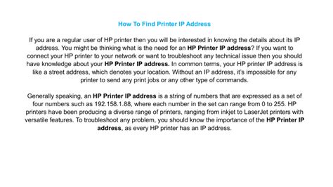 Find Hp Printer Ip Address A Simple Guide
