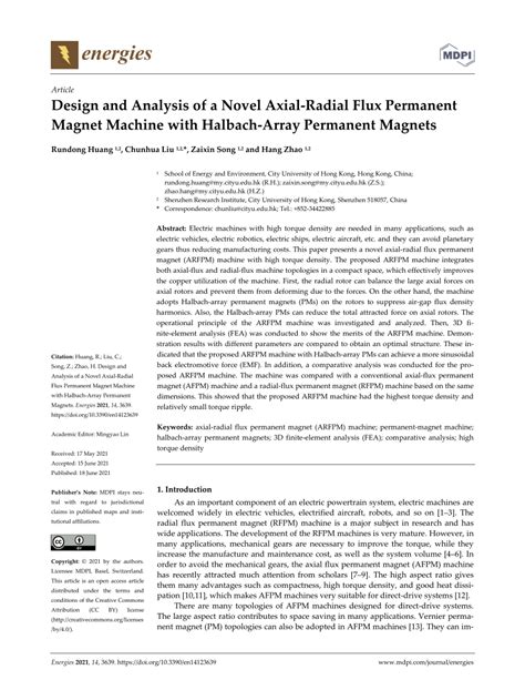 Pdf Design And Analysis Of A Novel Axial Radial Flux Permanent Magnet Machine With Halbach