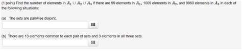 solved 1 point find the number of elements in a1 u a2 u a3