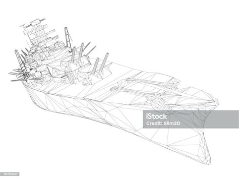 총을 가진 와이어 프레임 다각형 군함 3d 벡터 일러스트입니다 와이어 프레임 모델에 대한 스톡 벡터 아트 및 기타 이미지 와이어 프레임 모델 군함 잠수함 Istock