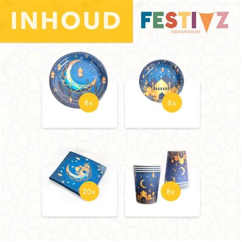 Festivz Ramadan Eid Wegwerp Servies Set Blue Gold Verjaardag