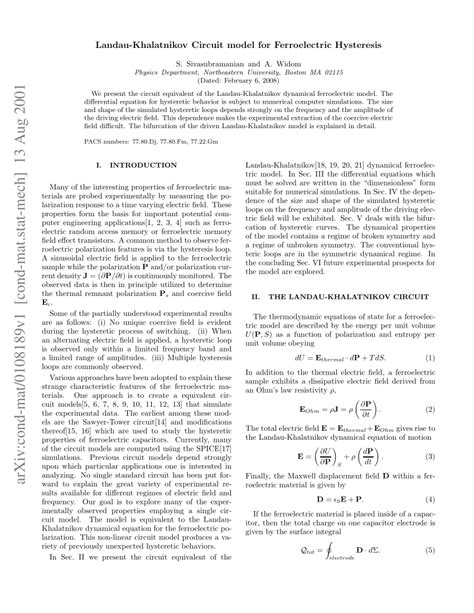 Pdf Landau Khalatnikov Circuit Model For Ferroelectric Hysteresis