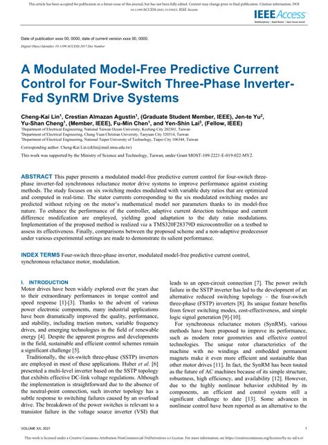 Pdf A Modulated Model Free Predictive Current Control For Four Switch Three Phase Inverter Fed