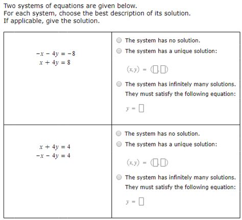 Solved Two Systems Of Equations Are Given Below For Each Chegg Com