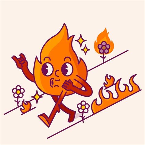 Ilustração De Desenho Animado De Fogo Desenhada à Mão Vetor Premium