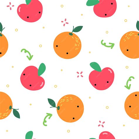Seamless Orange And Apple Cute Pattern On White Background Premium Vector
