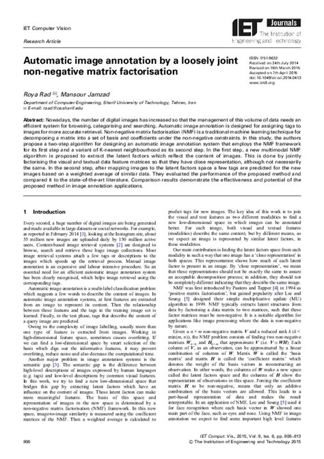 Pdf Automatic Image Annotation By A Loosely Joint Non‐negative Matrix Factorisation