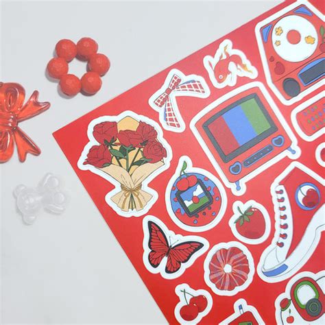 ️레드 레트로 칼선 스티커 ️ 아이디어스