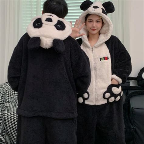 One Piece Panda Pajamas For Adults Cute Fluffy Matching Panda Pajamas