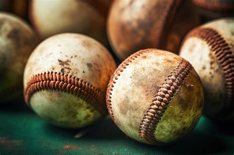 Premium Ai Image The Weathered And Coarse Surface Of Antique Baseballs On Green Background
