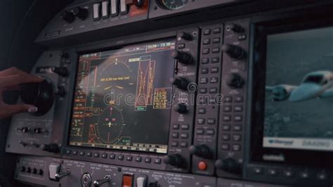 Airplane Cockpit With Flying Command On Control Panel Stock Video