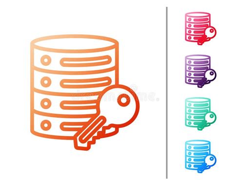 Red Line Server Security With Key Icon Isolated On White Background Security Safety