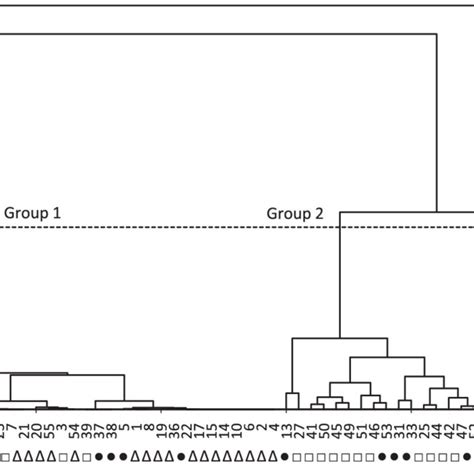 dendrogram of the hierarchical cluster analysis indicating similarity