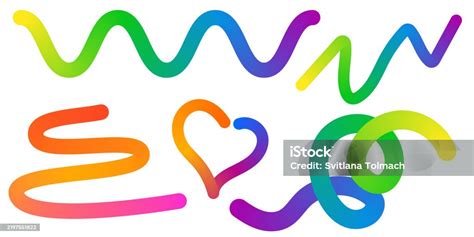 추상 색상 무지개 그라디언트 모양 세트 밝은 색상의 물결 모양 선이 있는 벡터 그래픽입니다 다채로운 유체 웨이브 패턴입니다 구불구불한 디자인 요소 3차원 형태에 대한 스톡