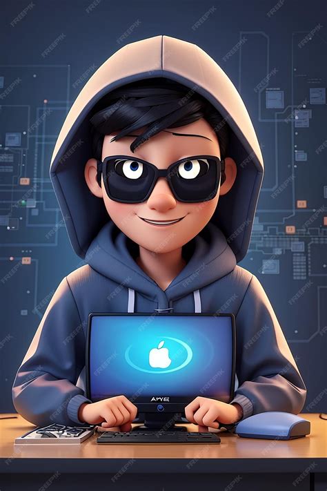 Premium Photo Computer Hacker Cartoon Character Sneaky 3d Animation Style