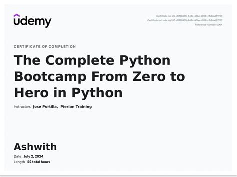 Completed The Complete Python Bootcamp From Zero To Hero Ashwith A