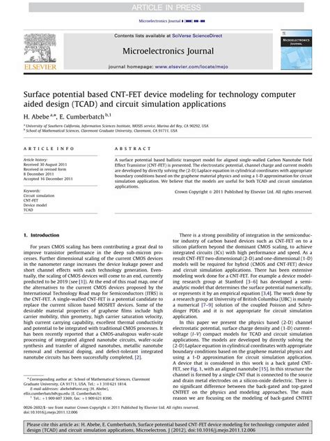 Pdf Withdrawn Surface Potential Based Cnt Fet Device Modeling For