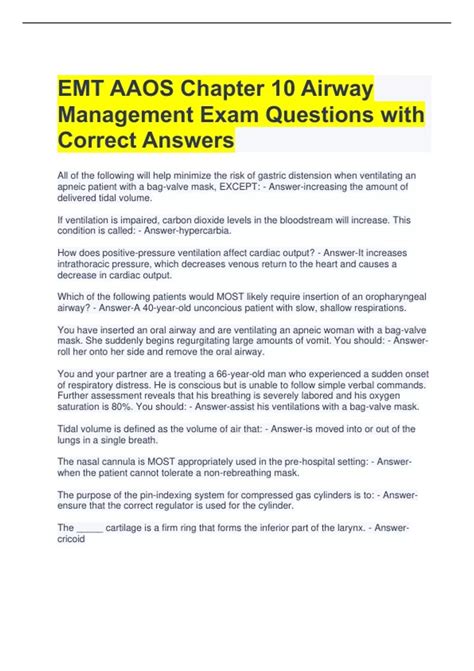 Emt Aaos Chapter 10 Airway Management Exam Questions With Correct Answers Emt Aaos Stuvia Us
