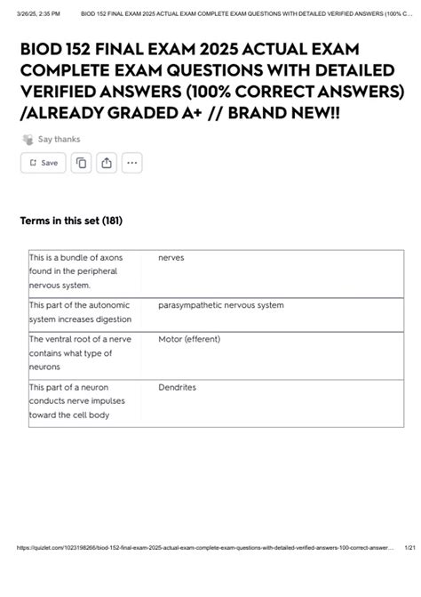 Biod 152 Final Exam 2025 Actual Exam Complete Exam Questions With Detailed Verified Answers 100