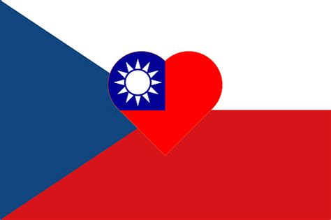 체코 공화국의 국기에 심장의 형태로 대만의 국기 대만에 대한 연합군의 지원 플랫 더블 플래그 그림 경쟁에 대한 스톡 벡터 아트
