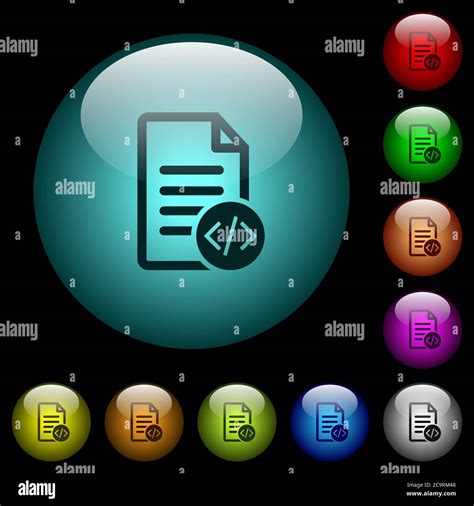 source code document icons in color illuminated spherical glass buttons