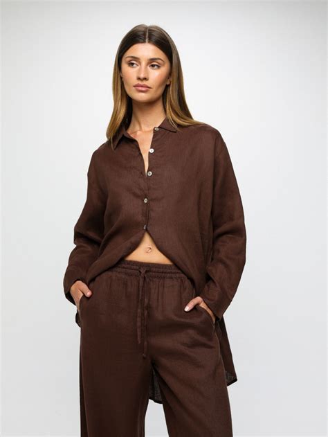 חום חולצה מכופתרת פשתן Alma Ola Tx Collab Terminal X