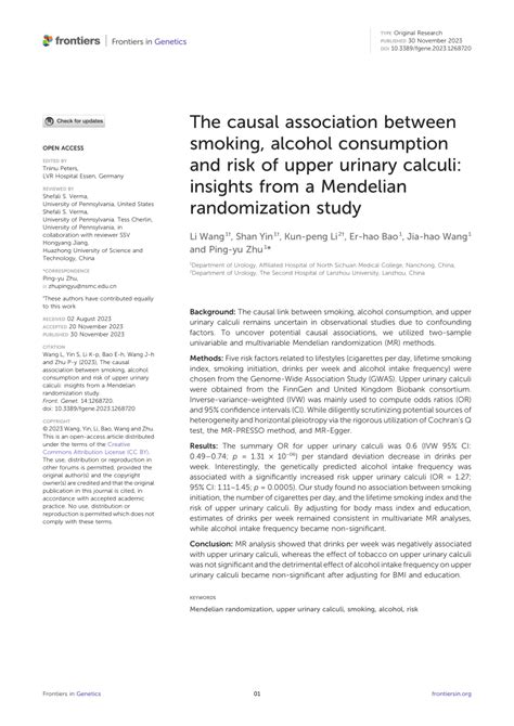Pdf The Causal Association Between Smoking Alcohol Consumption And Risk Of Upper Urinary