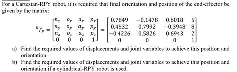 solved for a cartesian rpy robot it is required that final